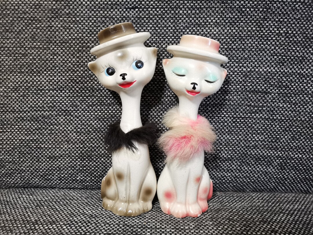 Vintage Ceramic Kitsch Big Eye Long Neck Kitty Cat Fashion Lover Japan ...