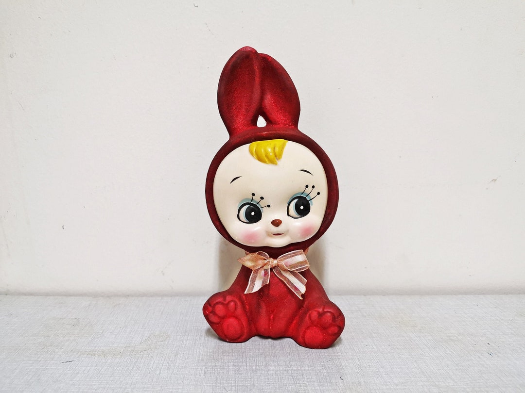 Vintage Japanese Animal Rabbit Toys Ceramic Kitsch Kawaii Red Bunny ...