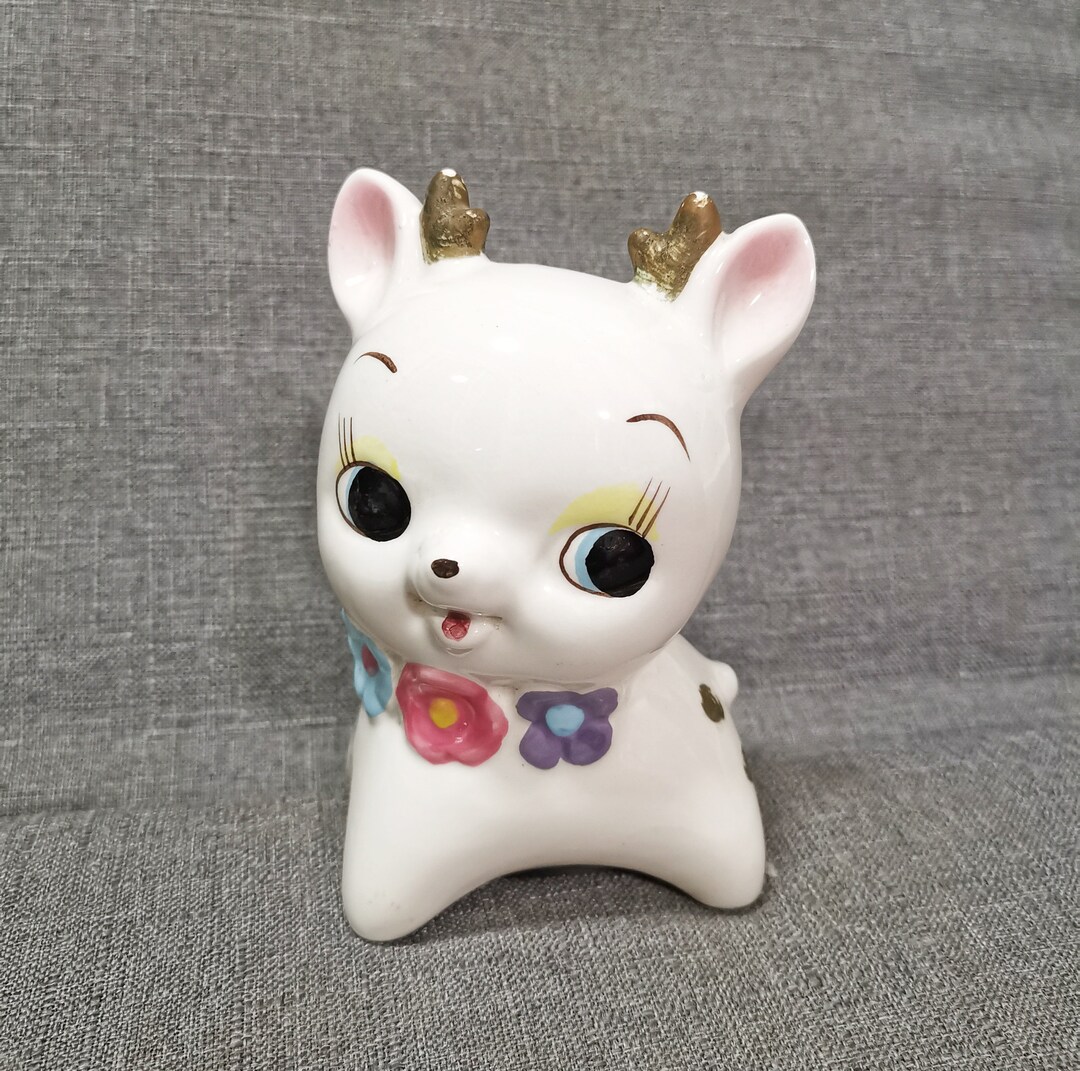 Vintage Japanese Ceramic Kitsch Kawaii Big Eye White Deer - Etsy