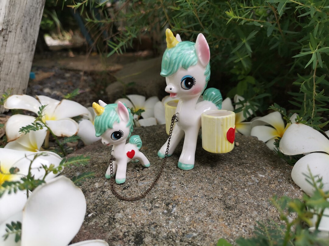 Vintage Cute Japanese Pony Ceramic Kitsch Kawaii Big Eye Green Unicorn ...