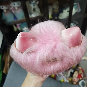 Vintage Cute Japanese Fur Pink Kitty Kitsch Ceramic Big Eye Cat Bank ...