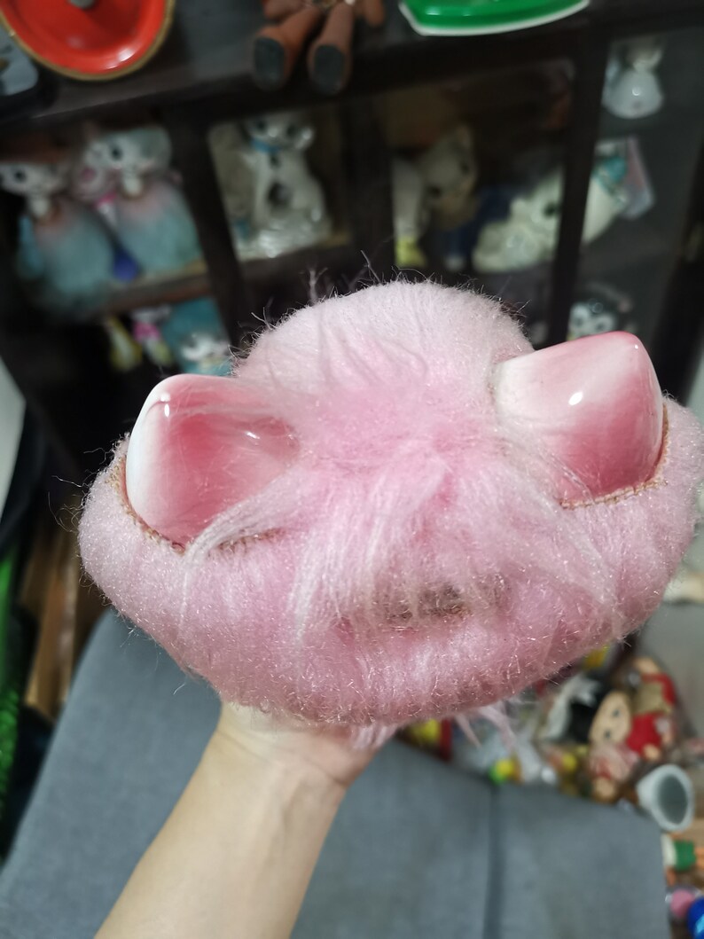 Vintage Cute Japanese Fur Pink Kitty Kitsch Ceramic Big Eye - Etsy