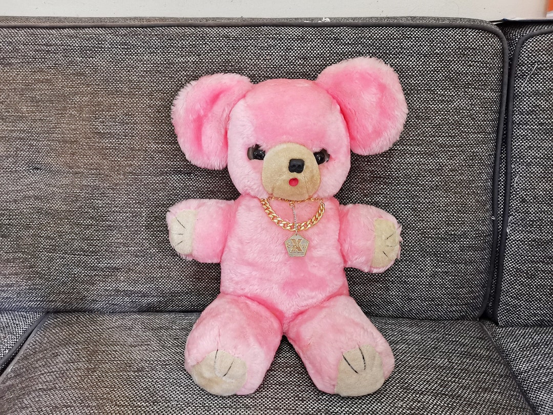 Vintage Japanese Animal Bear Toys Kawaii Stuffed Cloth Pink Big Eye ...