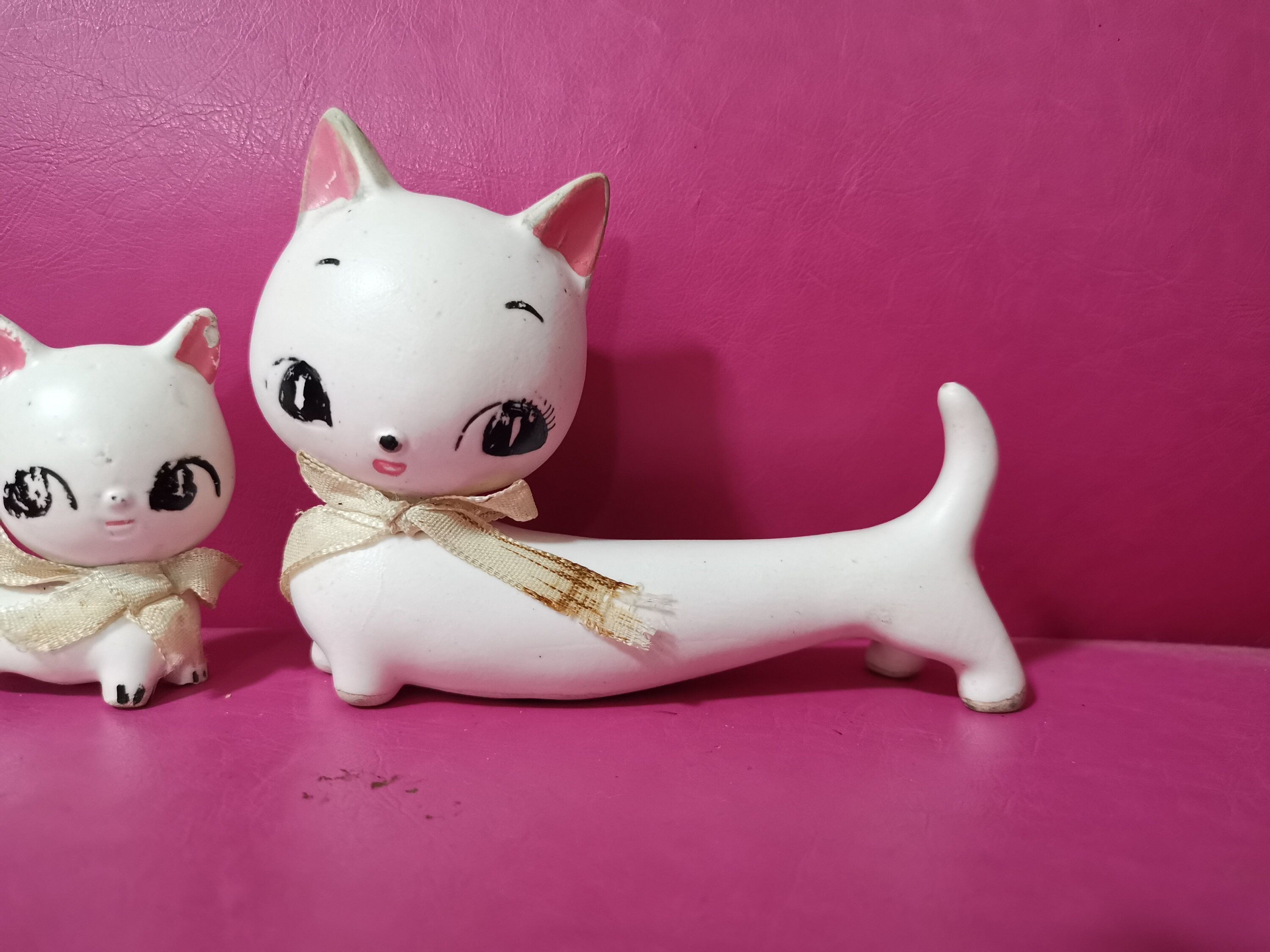 Vintage Japanese Animal Cat Ceramic Kitsch White Big Eye Long Body ...