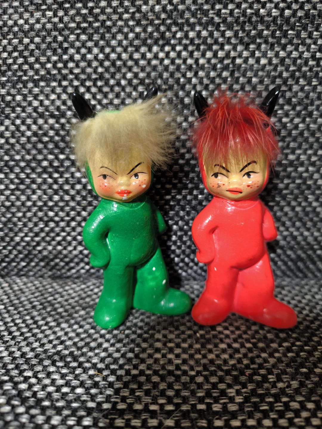 Vintage Kawaii Ceramic Kitsch Big Eye Red and Green Devil Pixie ...