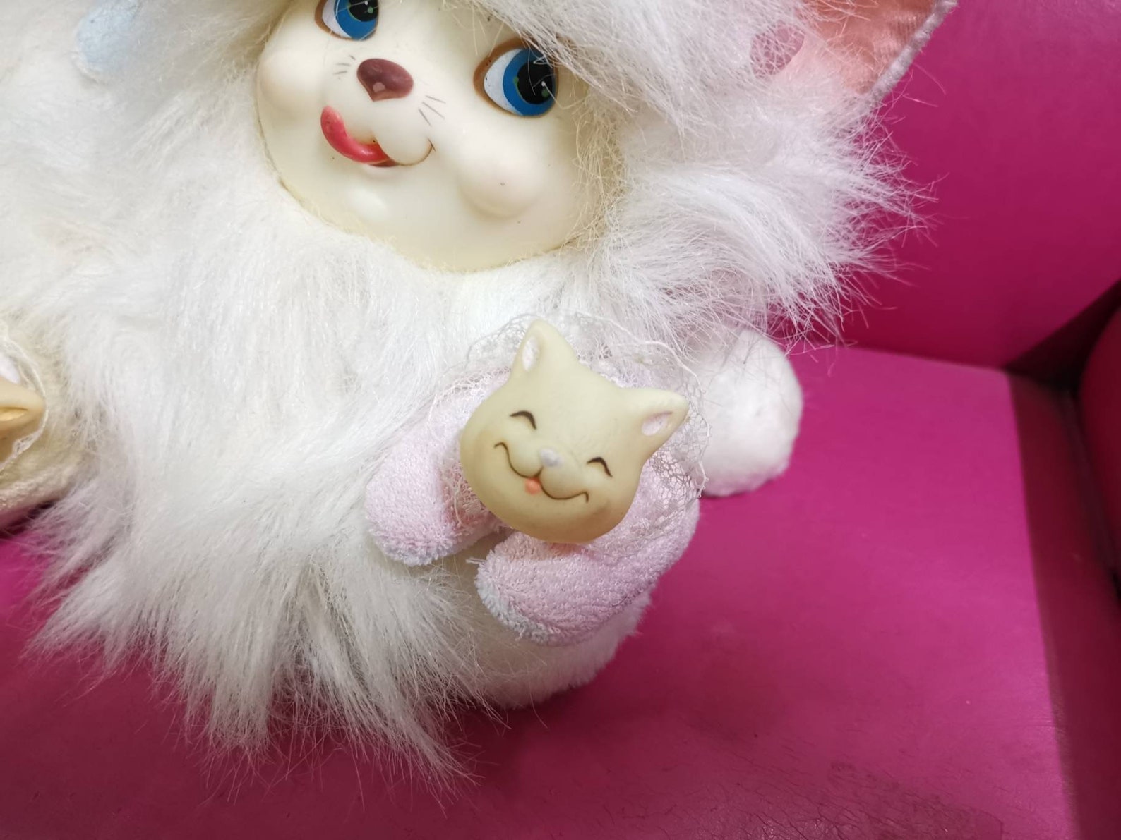 Vintage Rubber Face Stuffed Animal Fur Family White Kitty Cat DAN DEE ...