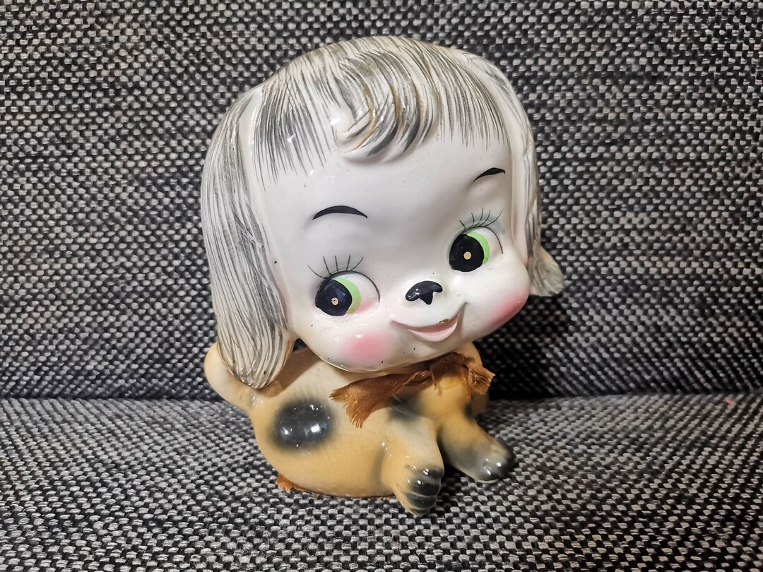 Vintage Ceramic Kitsch Big Eye Puppy Kawaii Japan Piggy Bank Height 14 ...