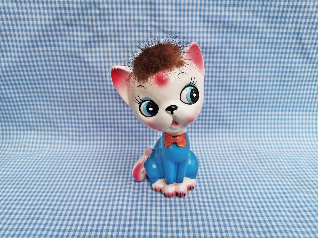 Vintage Japanese Animal Kitty Cat Ceramic Kitsch Kawaii Big Eye Kitty ...