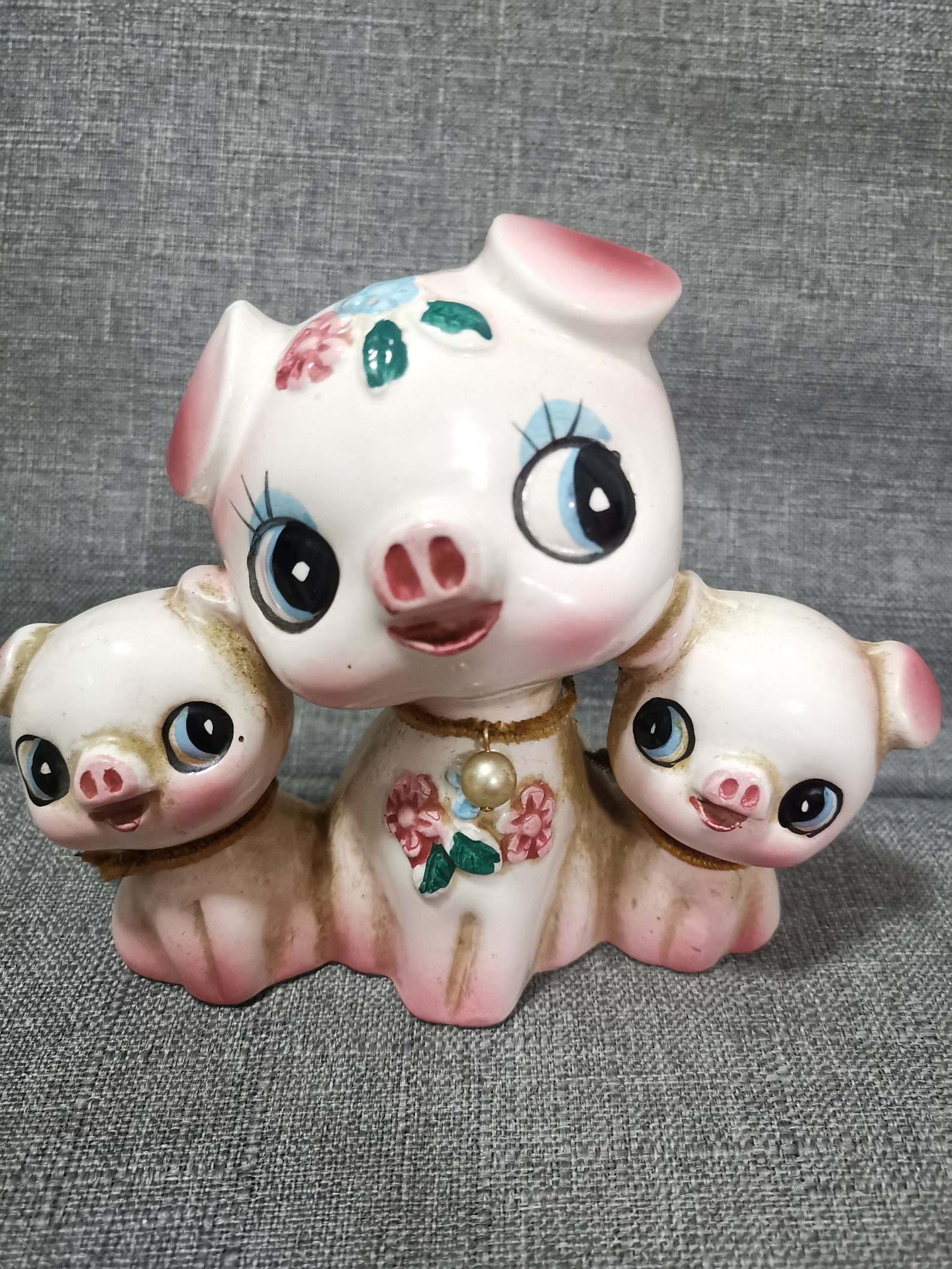Vintage Japanese Ceramic Animal Kitsch Big Eye Piggy Family - Etsy