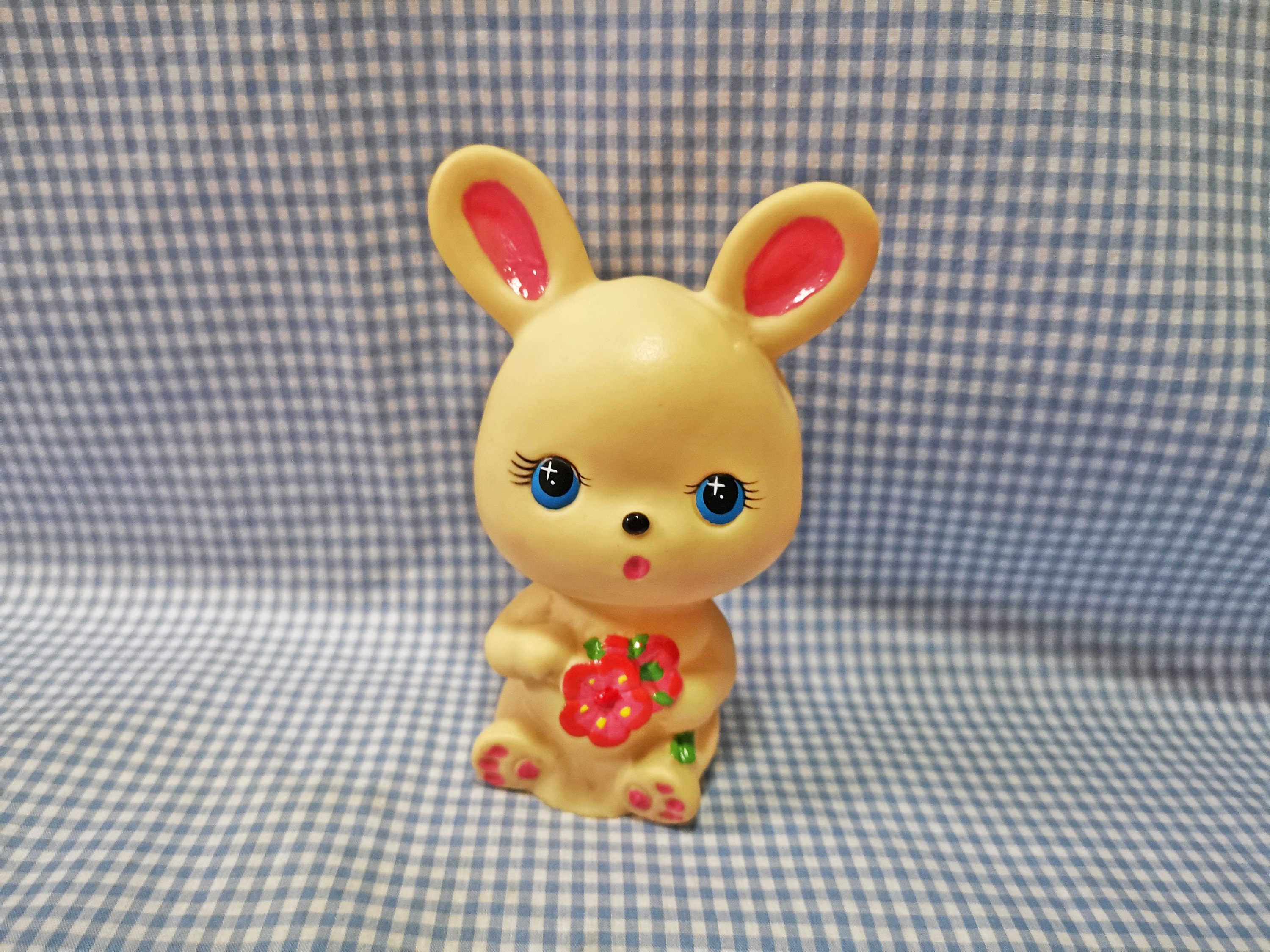 Vintage rubber kitsch big eye flower bunny doll 5in | Etsy