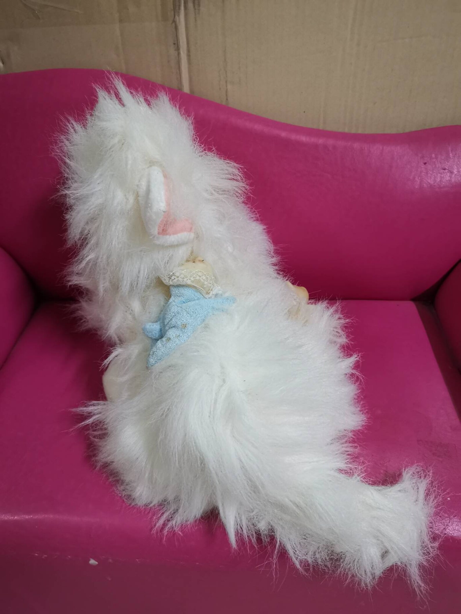 Vintage Rubber Face Stuffed Animal Fur Family White Kitty Cat DAN DEE ...