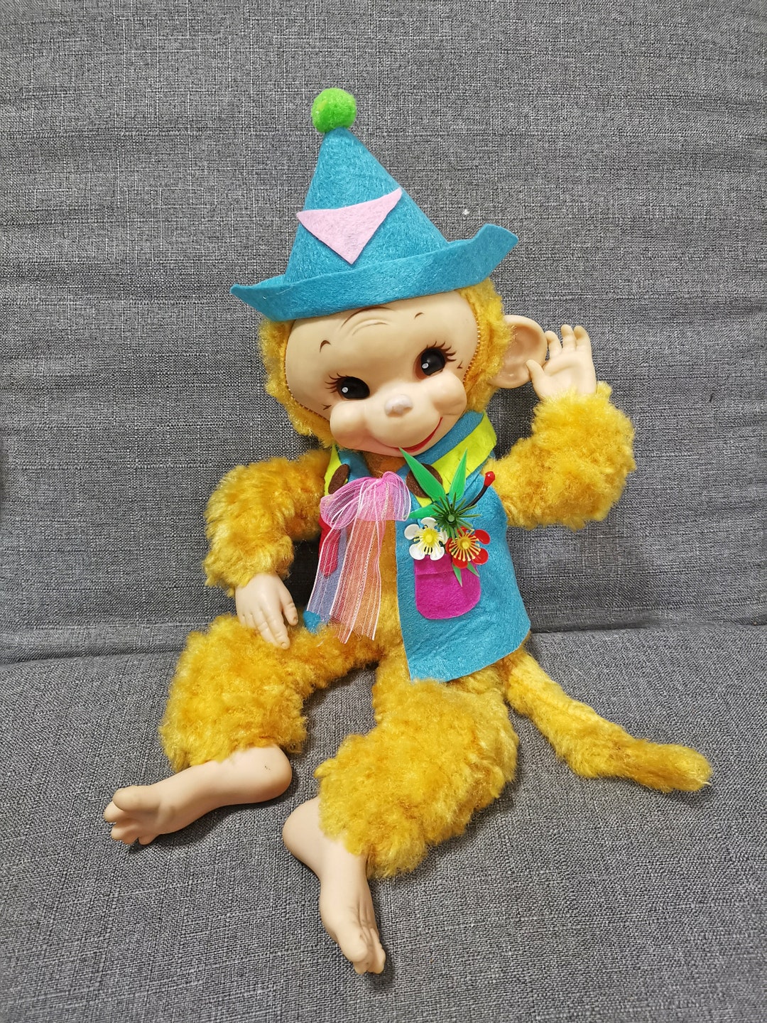 Vintage Animal Stuffed Rubber Face Rushton Yellow Monkey Plush Doll - Etsy