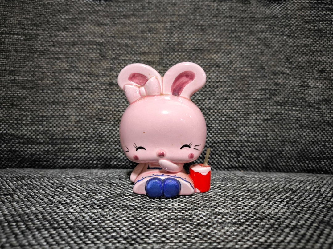 Vintage Ceramic Kitsch Kawaii Naito Rune Pink Bunny Rabbit Showa ...
