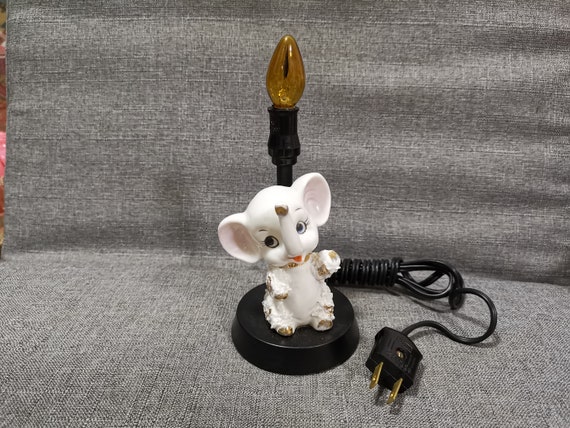 Vintage kitsch kwaii White elephant lamp japan 7 | Etsy