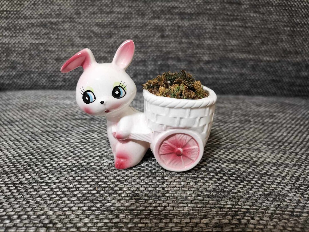 Vintage Ceramic Cute Animal Big Eye Bunny Pink Rabbit Doll - Etsy