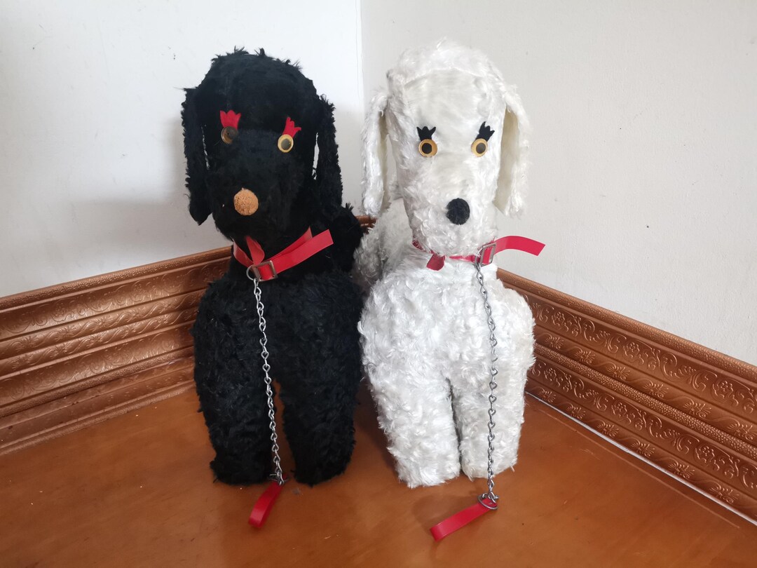 Vintage Japanese Animal Fur Dog Kawaii Kitsch Stuffed White and Black ...