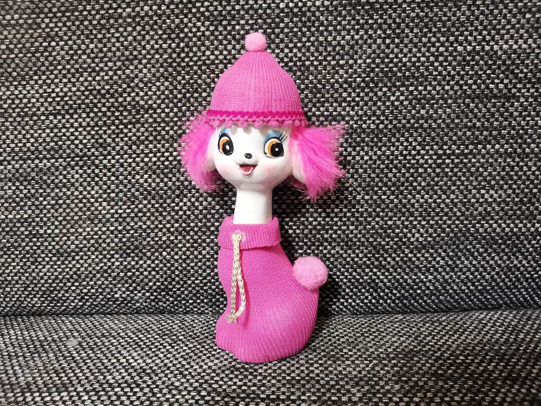 Vintage Kawaii Animal Kitsch Big Eye Puppy Wearing a Hat and Pink Dress ...