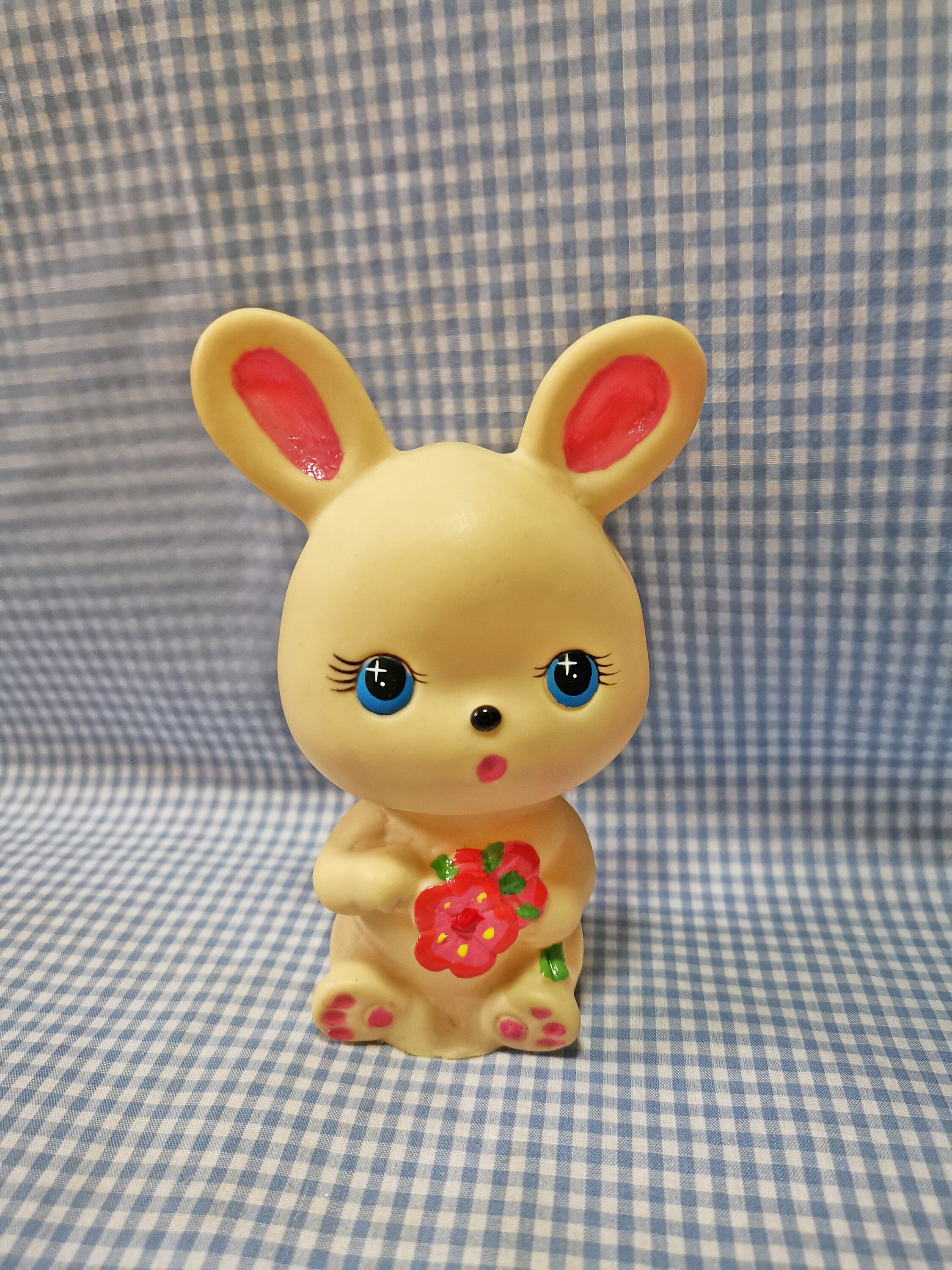Vintage rubber kitsch big eye flower bunny doll 5in | Etsy