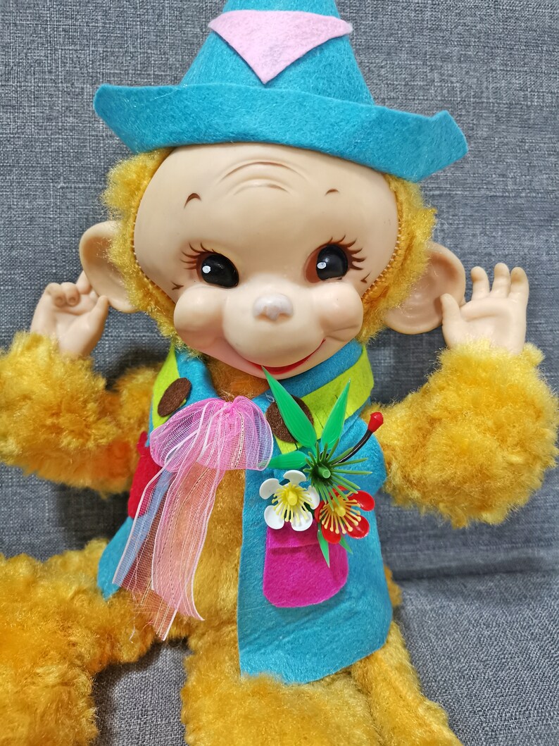 Vintage Animal Stuffed Rubber Face Rushton Yellow Monkey Plush Doll - Etsy