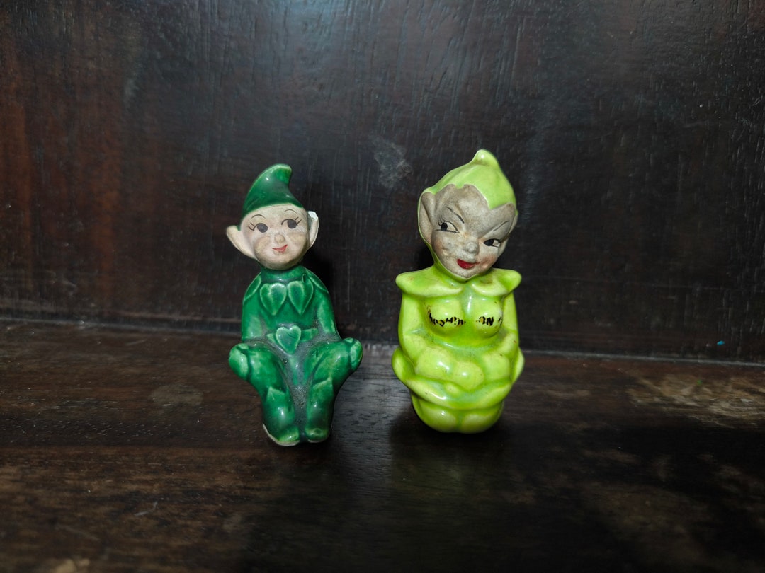 Vintage Cute Kawaii Ceramic Big Eye Blue Baby Fairy Elf Pixie Santa ...
