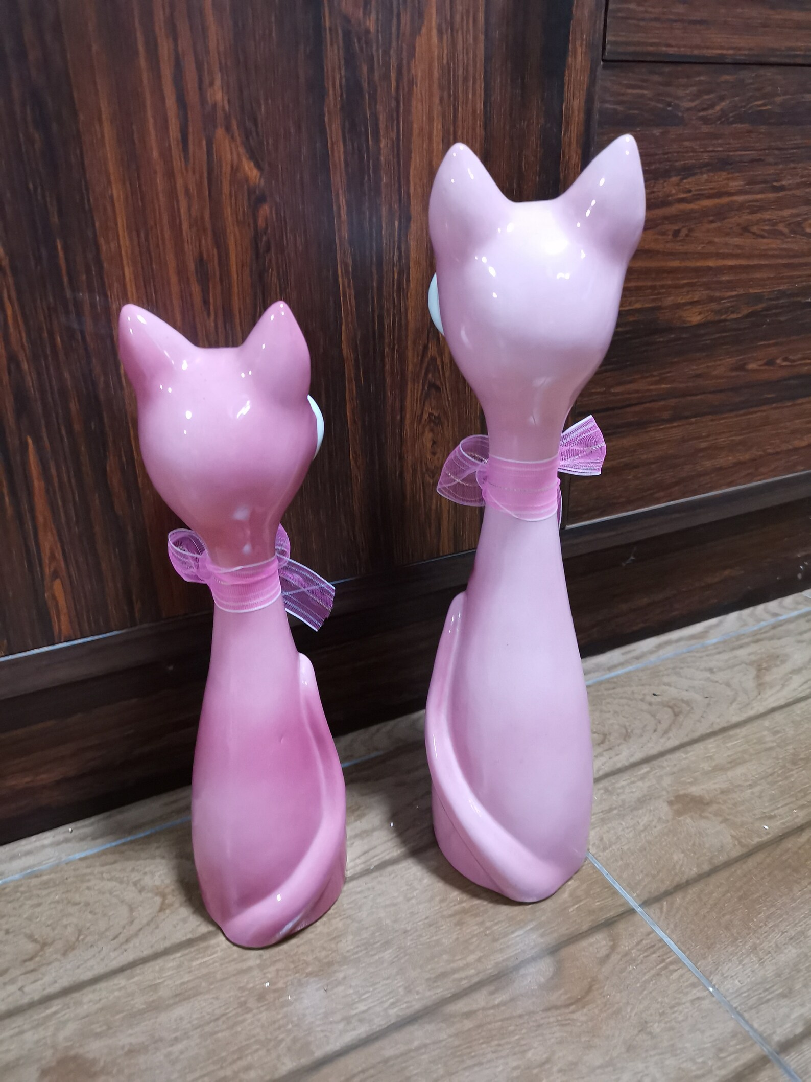 Vintage Ceramic Japanese Kawaii Kitsch Big Eye Pink Kitty Cat Figurines ...