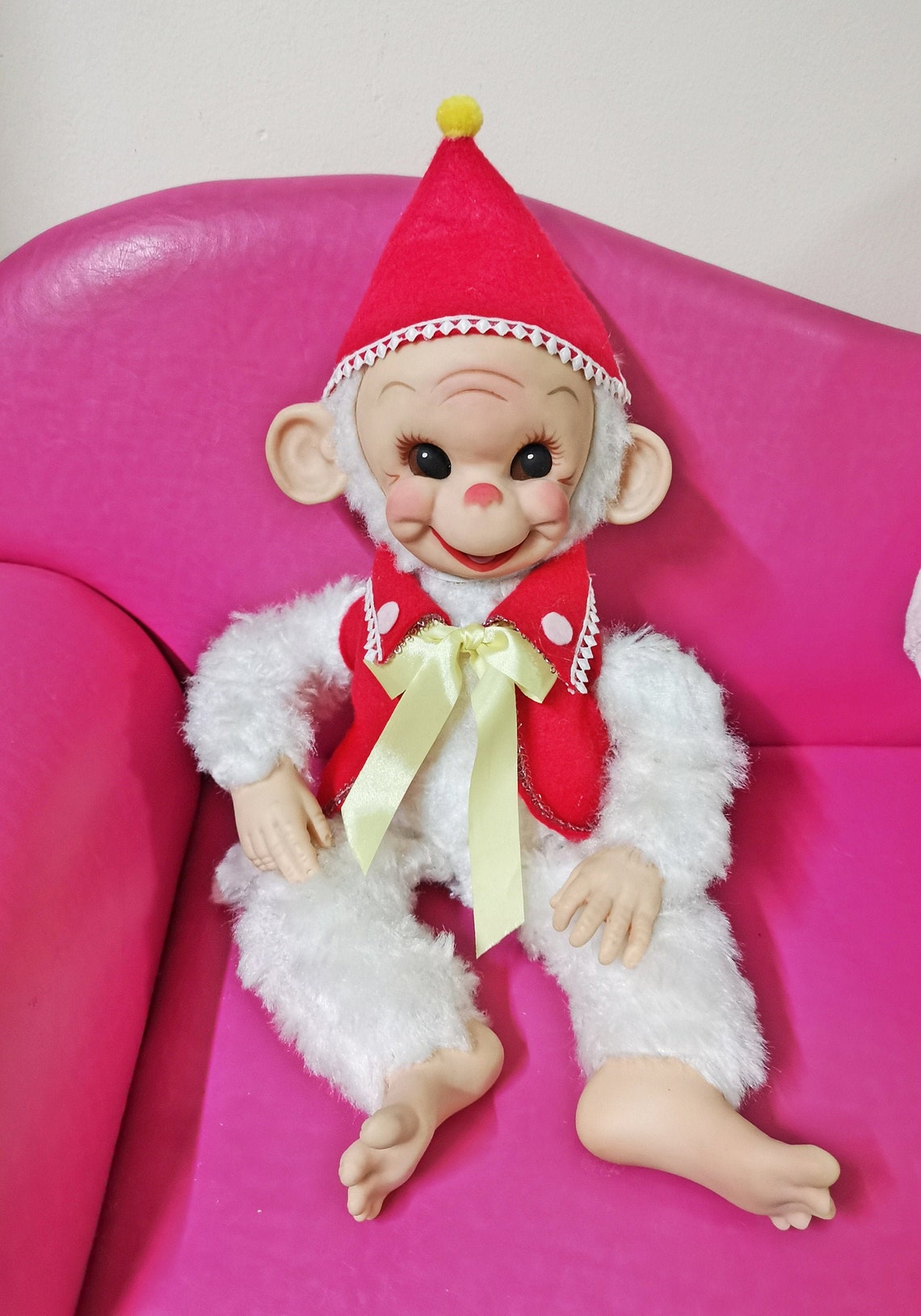 Vintage stuffed rubber face rushton white monkey plush doll - Etsy España