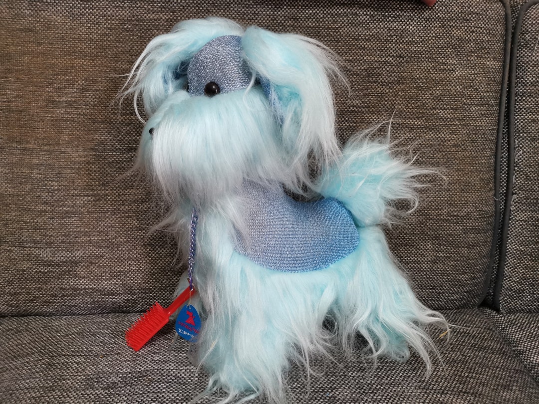 Vintage Japanese Stuffed Animal Kawaii Fur Blue Big Eye Puppy Dog Plush ...
