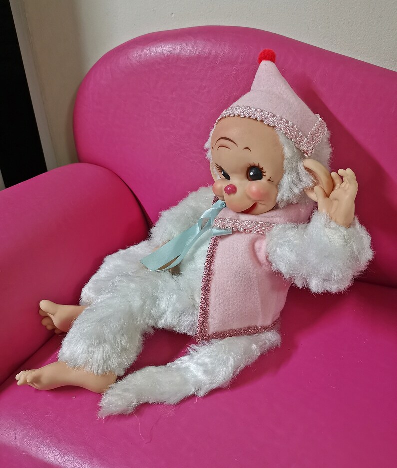 Vintage Stuffed Animal Rubber Face Rushton White Monkey Plush Doll 16 ...