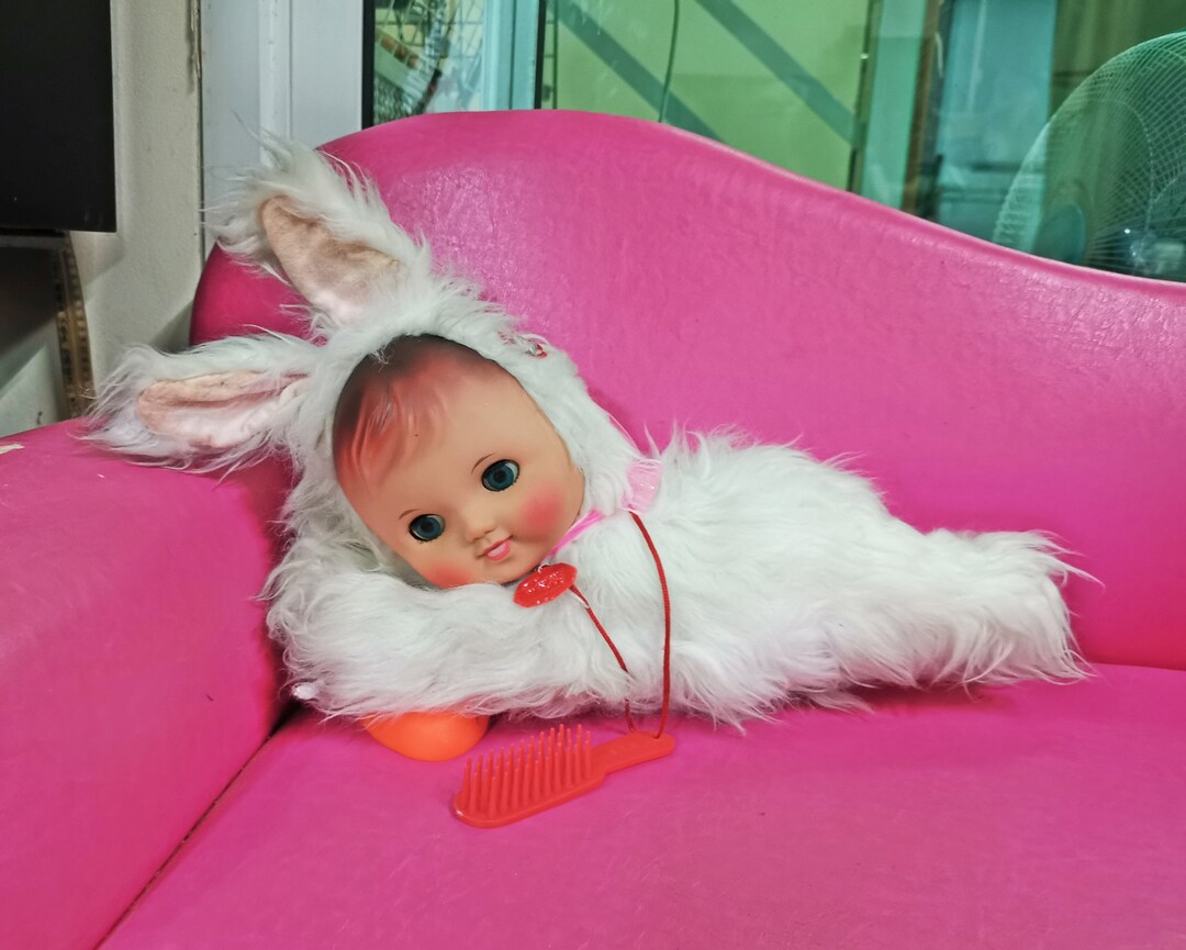 Vintage Easter Bunny baby doll japanese rubber face rabbit stuffed ...
