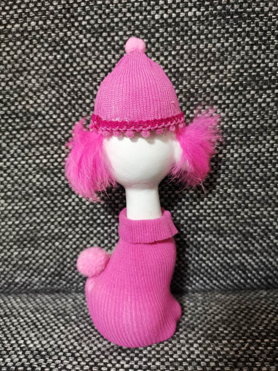 Vintage Kawaii Animal Kitsch Big Eye Puppy Wearing a Hat and Pink Dress ...