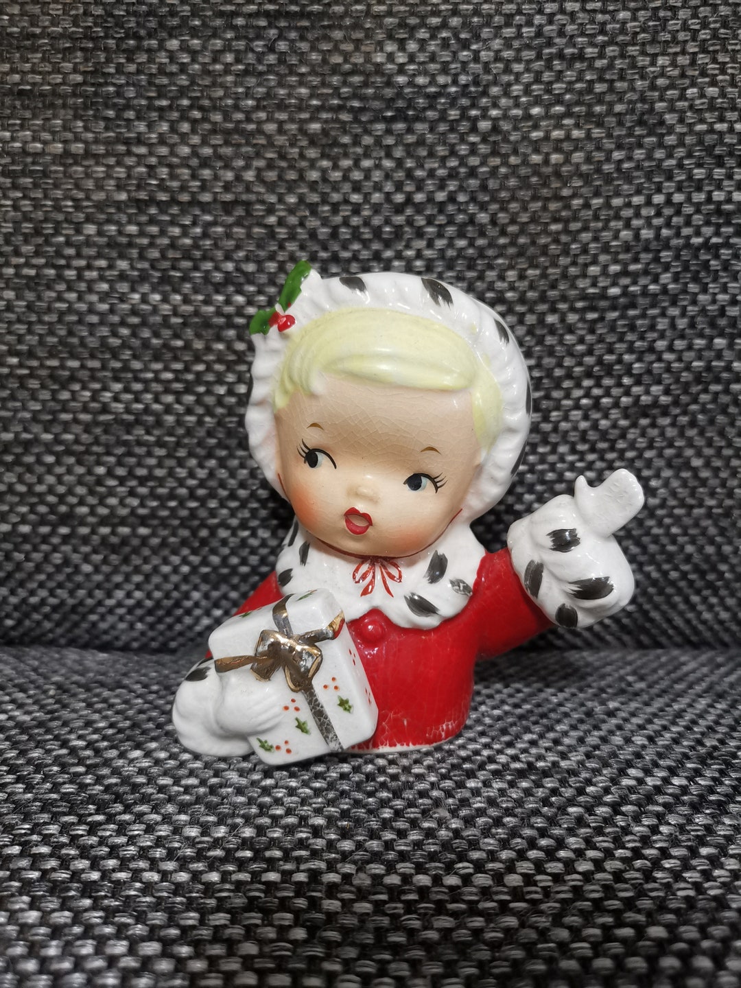 Vintage Big Eye Girl Ceramic Santa Sandy Girl Napco 1957 Pixie ...