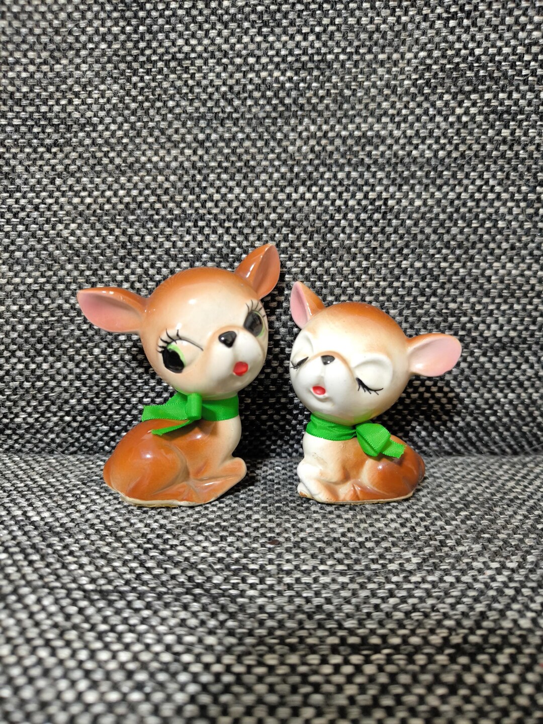 Vintage Ceramic Kitsch Kawaii Big Eye Deer Lover Figurines Japan Doll ...