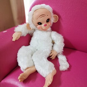 Vintage Stuffed Animal Rubber Face Rushton White Monkey Plush Doll 16 ...