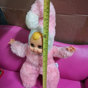 Vintage Cute Pink Baby Stuffed Rubber Face Big Eye Baby Elf Pixie Santa ...