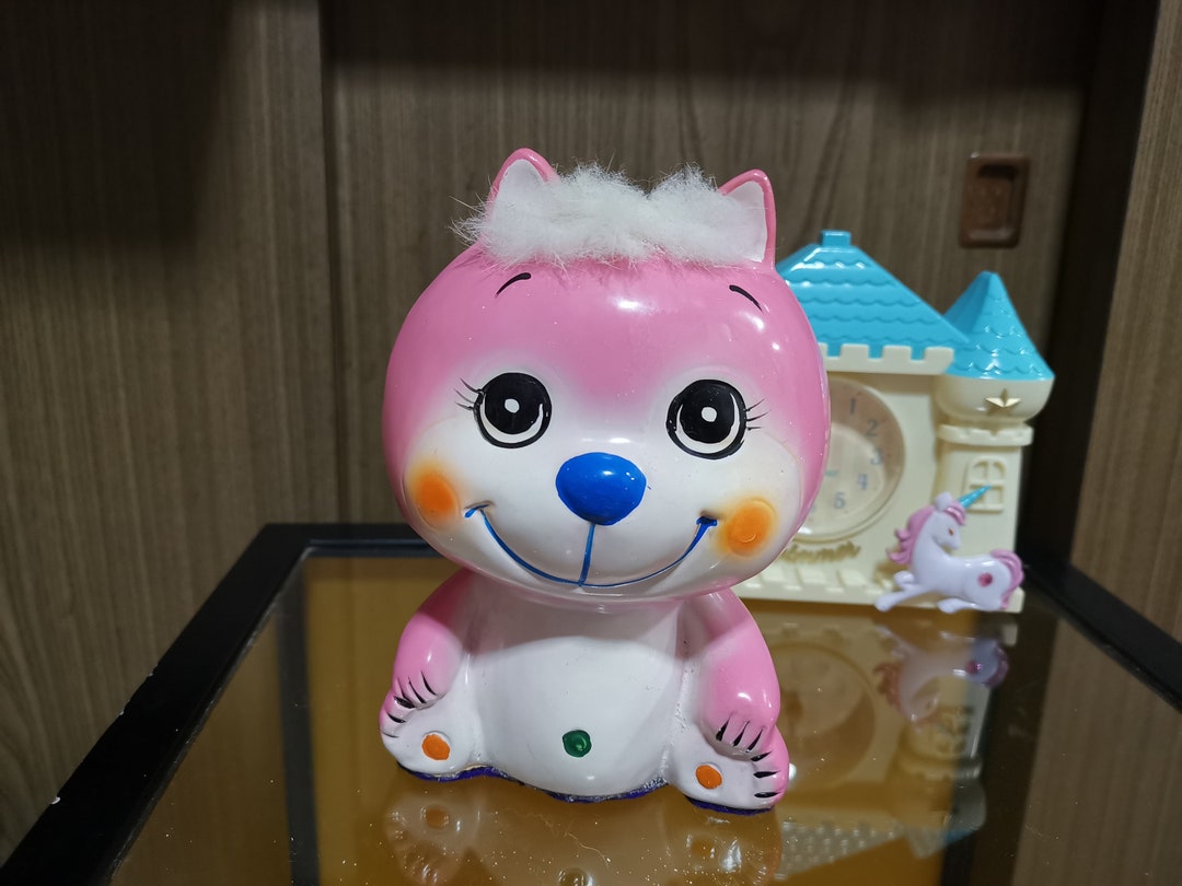 Vintage Japanese Animal Kawaii Ceramic Kitsch Big Eye Pink Kitty Cat ...