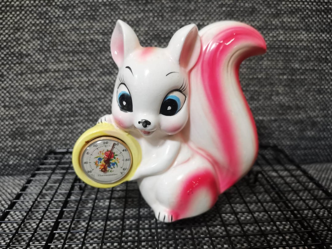 Vintage Ceramic Kitsch Kawaii Squirrel Bank Holding a Thermometer Big ...