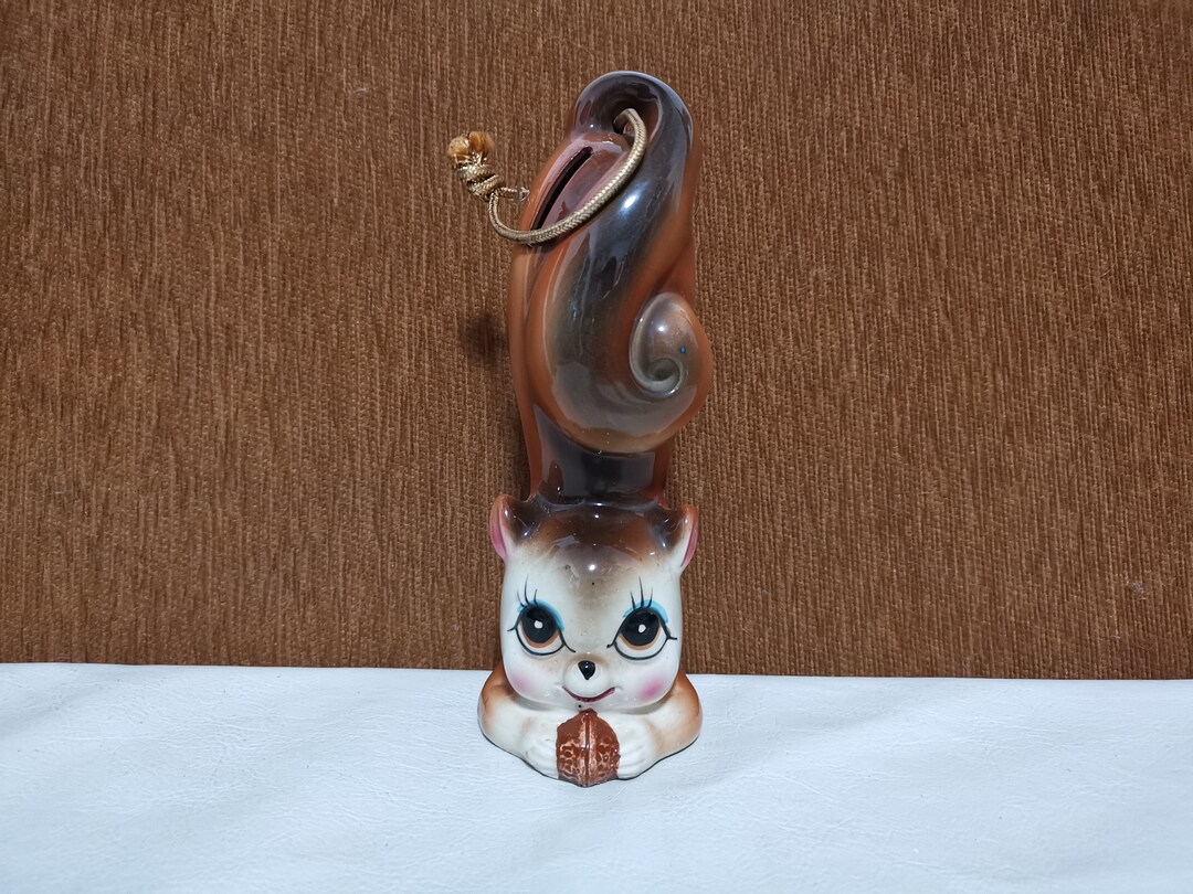 Vintage Japanese Animal Kawaii Ceramic Kitsch Big Eye Squirrel Bank ...