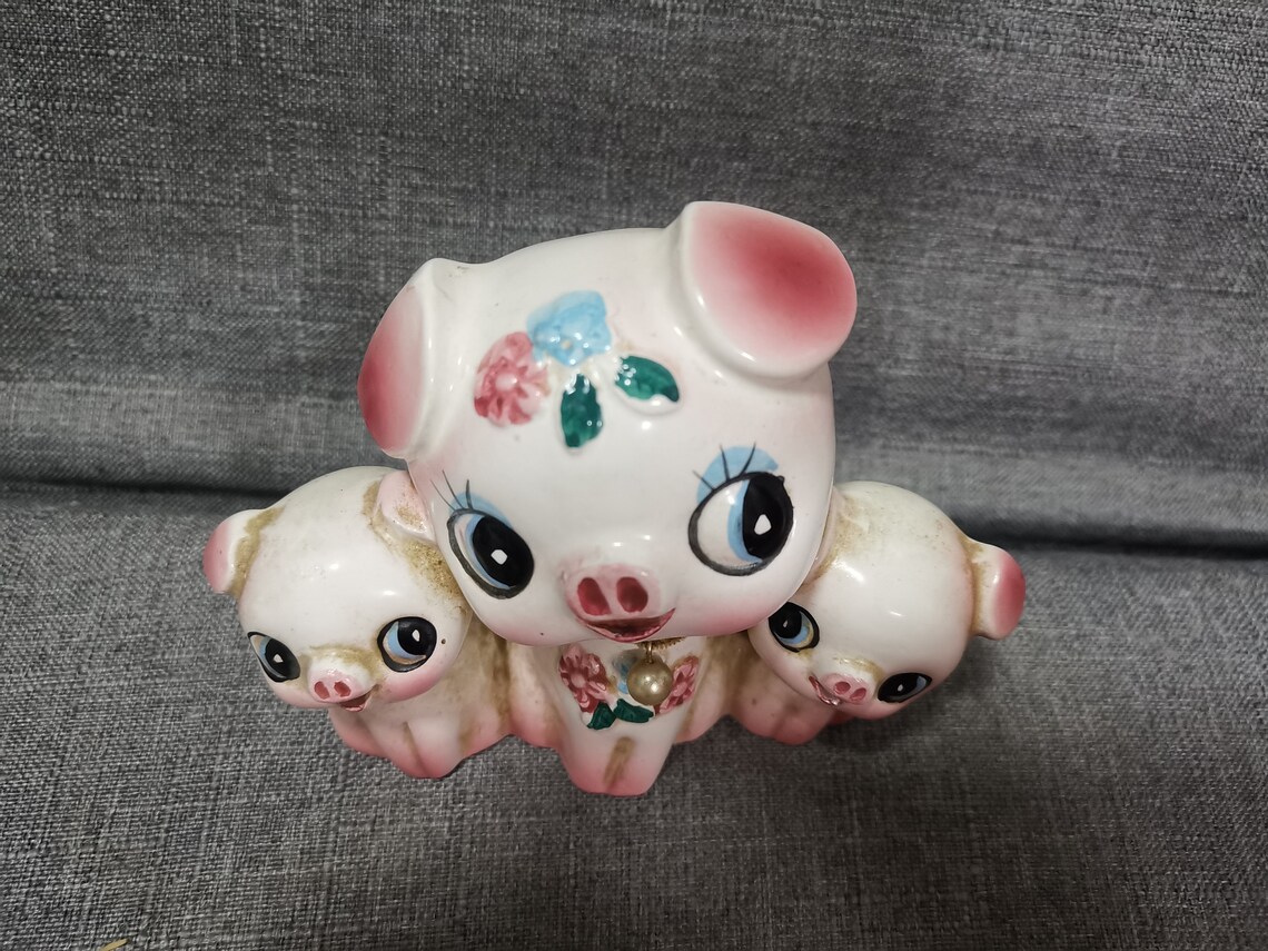 Vintage Japanese Ceramic Animal Kitsch Big Eye Piggy Family - Etsy