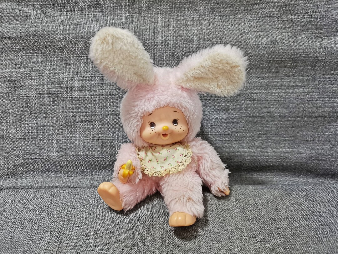 Vintage Rubber Face Stuffed Kawaii Pink Big Eye Bunny Rabbit Monchhichi ...