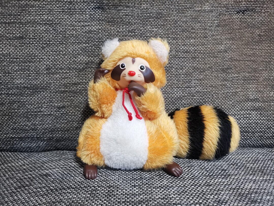 Vintage Kawaii Rubber Face Monchhichi Raccoon Doll Plush Toys Japanese ...
