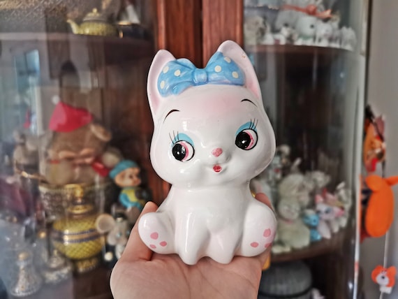 Vintage Japanese Animal Ceramic Kitsch Kawaii Big Eye White | Etsy