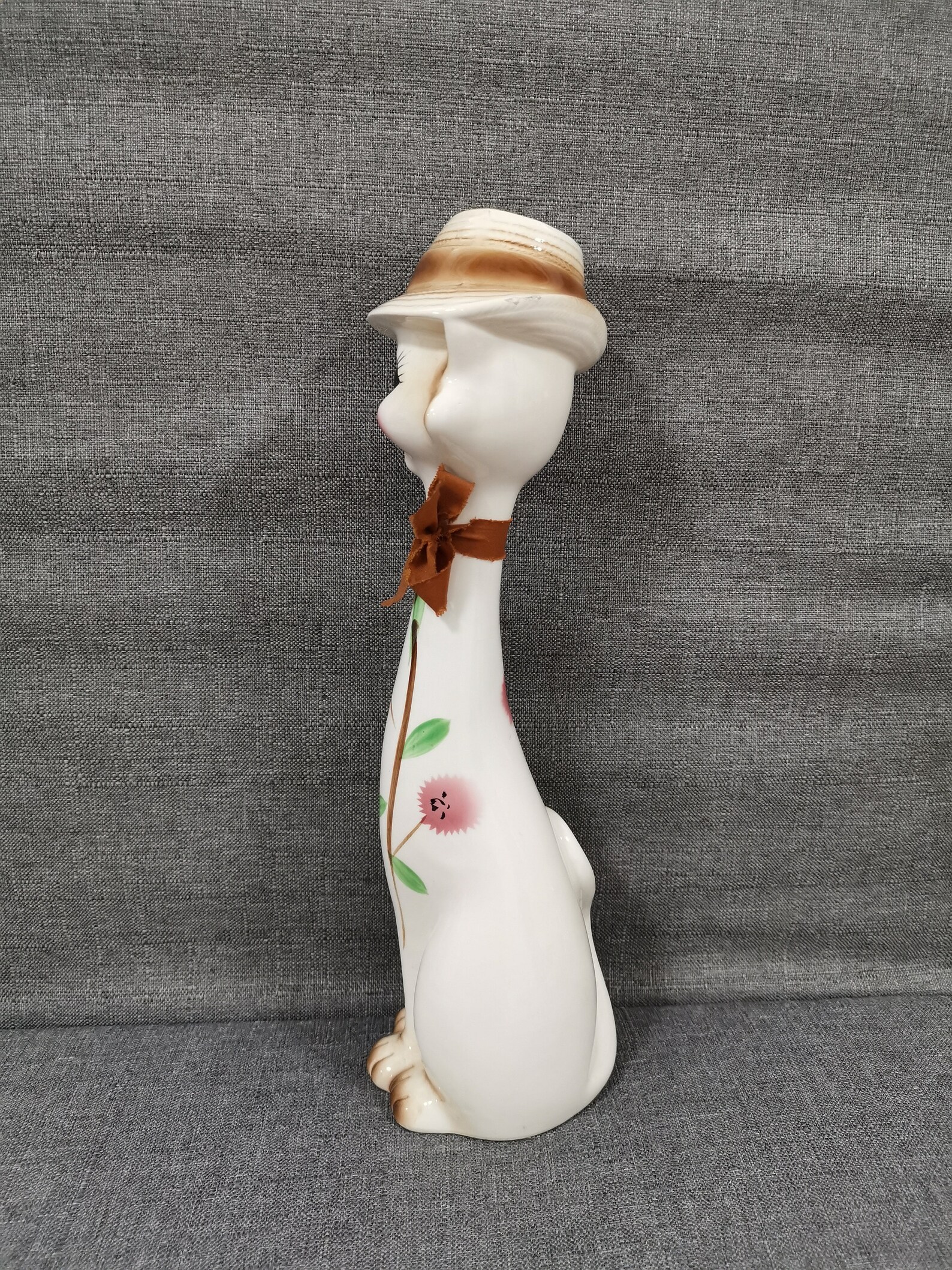 Vintage Japanese Ceramic Kitsch White Flower Long Neck Kitty - Etsy