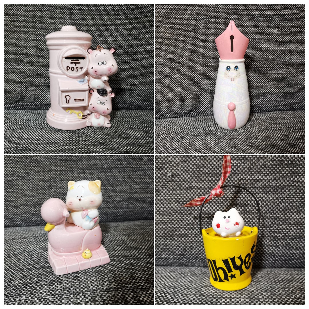 Vintage Ceramic Kitsch Big Eye Kitty Cat Cute Piggy Bank Ceramic Pen ...