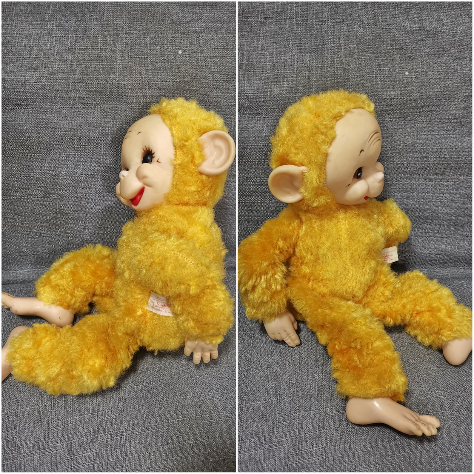 Vintage Animal Stuffed Rubber Face Rushton Yellow Monkey Plush Doll - Etsy