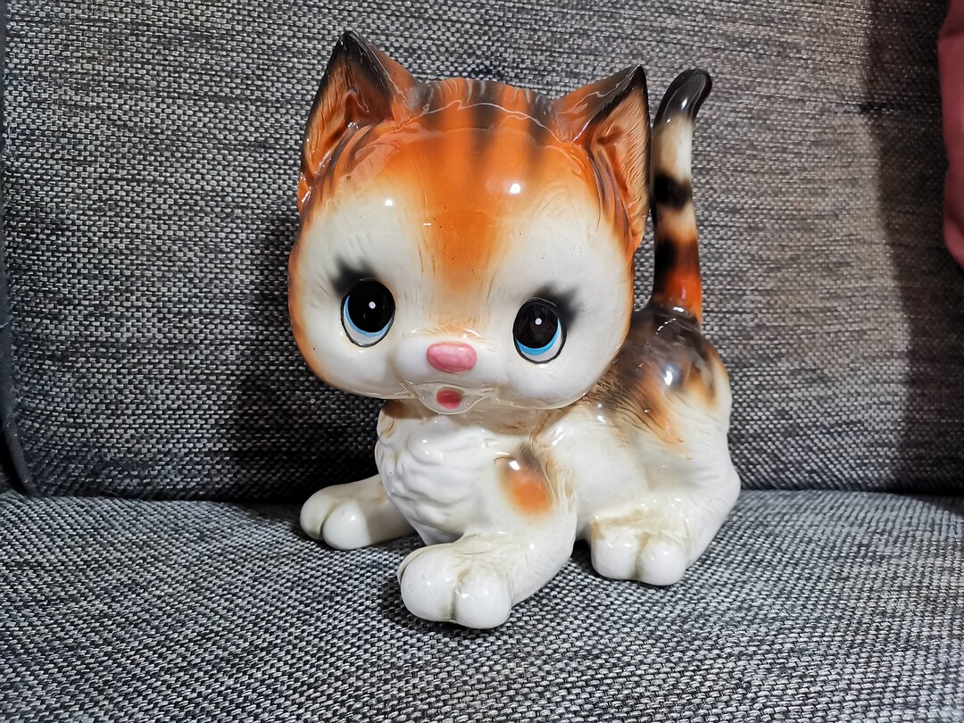 Vintage Ceramic Kitsch Big Eye Tabby Kitty Cat Japan Bank Doll - Etsy