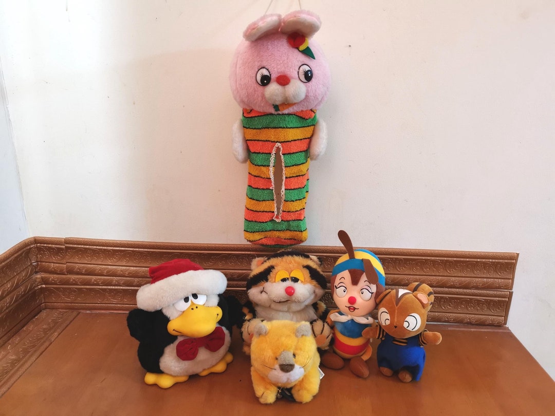 Vintage Stuffed Animal Penguin Bee Pink Bunny Cat Tiger Fox Japan Plush ...