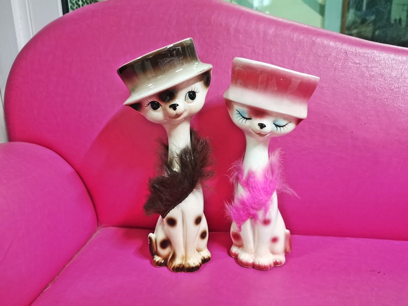 Vintage Japanese Animal Cat Ceramic Kitsch Big Eye Long Neck Kitty Cat ...