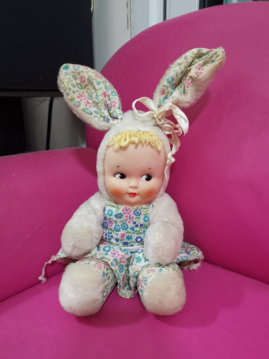 Vintage Big Eye Baby Rabbit Stuffed Rubber Face Bunny Knickerbocker ...