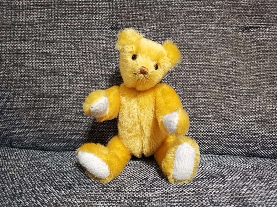 Vintage Stuffed Animal Furry Yellow Bear Plush Doll - Etsy