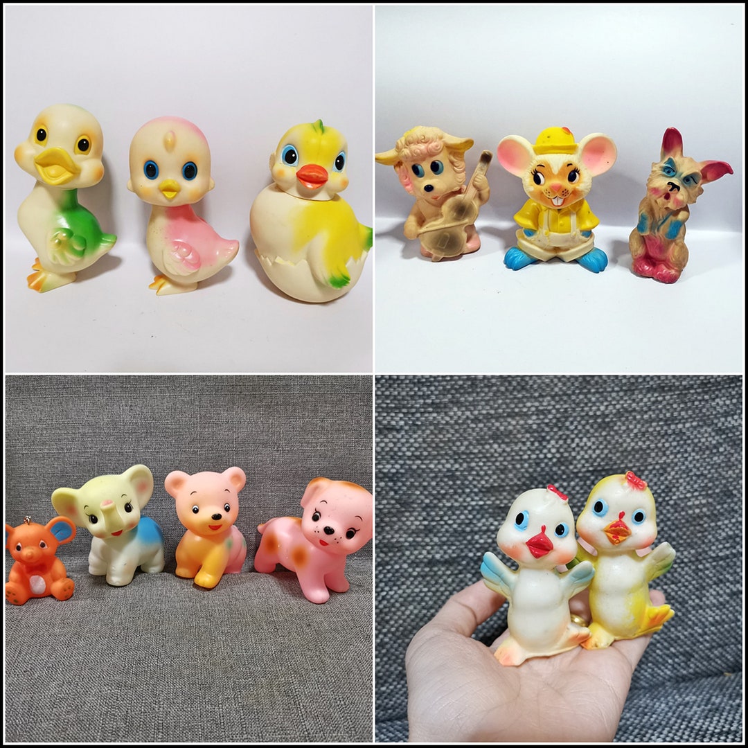 Vintage Cute Rubber Animal Big Eye Bird Duck Chick Mouse Puppy Sheep ...